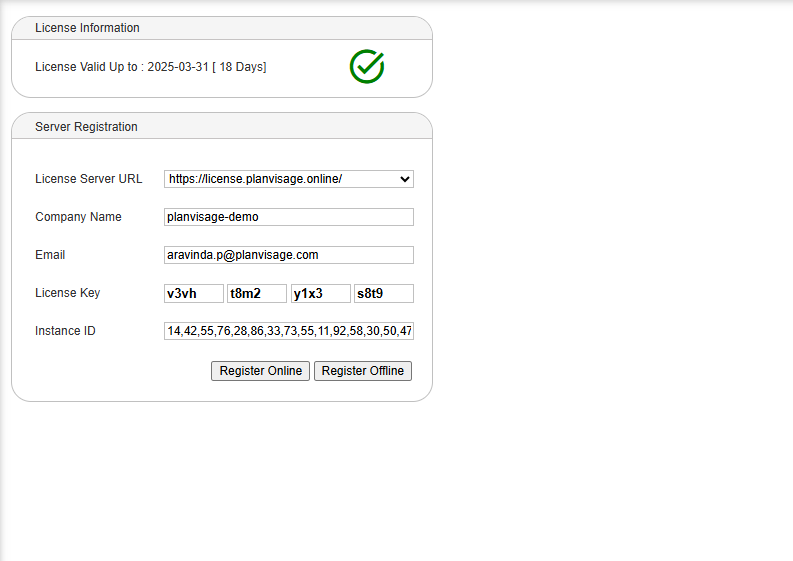 LicenseRegister - Planvisage